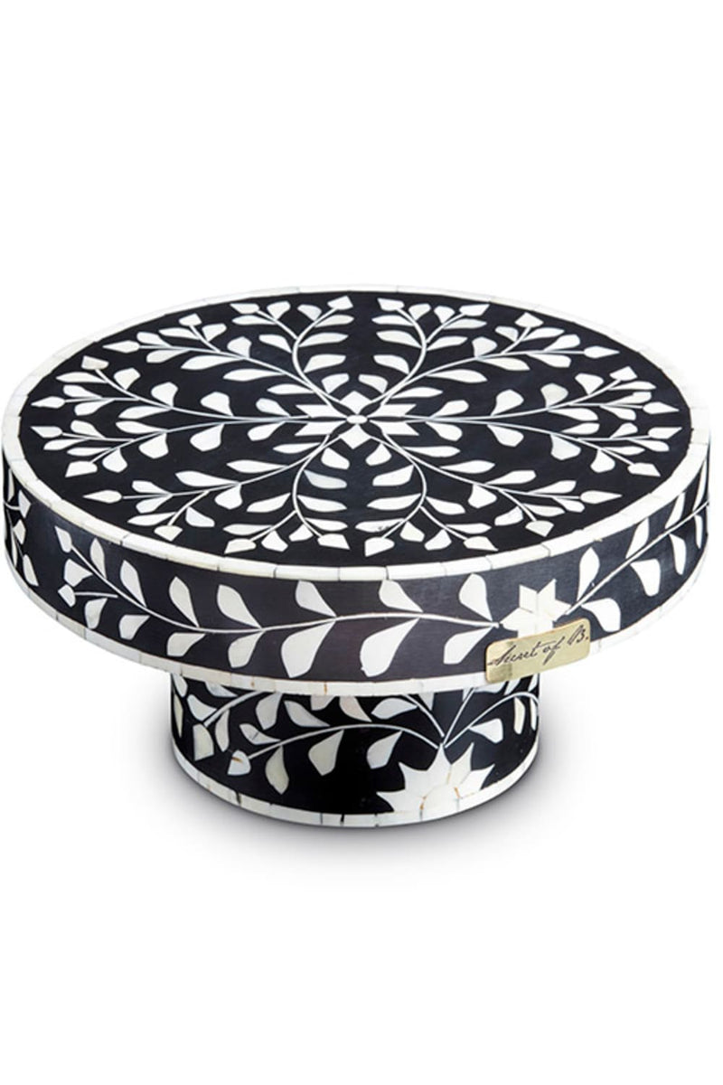 The Secrets Of B Black floral pattern mother-of-pearl inlay cake stand ...