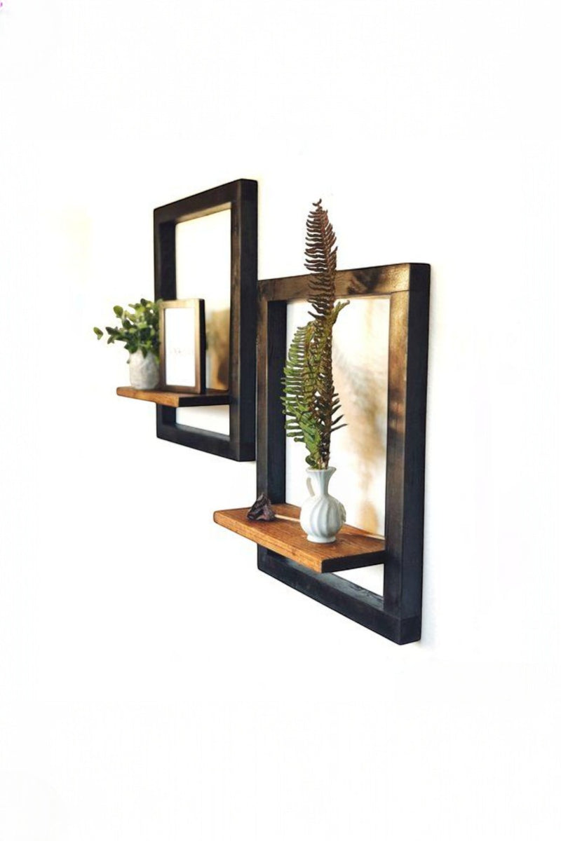 Vune Concept El Yapımı Ahşap Yüzen Raf 2li Set Duvar Rafı | Milagron