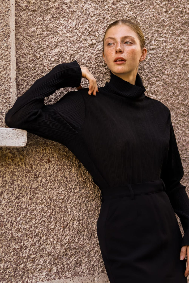 Wingcott Siyah Yırtmaç Detaylı Fit Form Midi Krep Etek Etek | Milagron