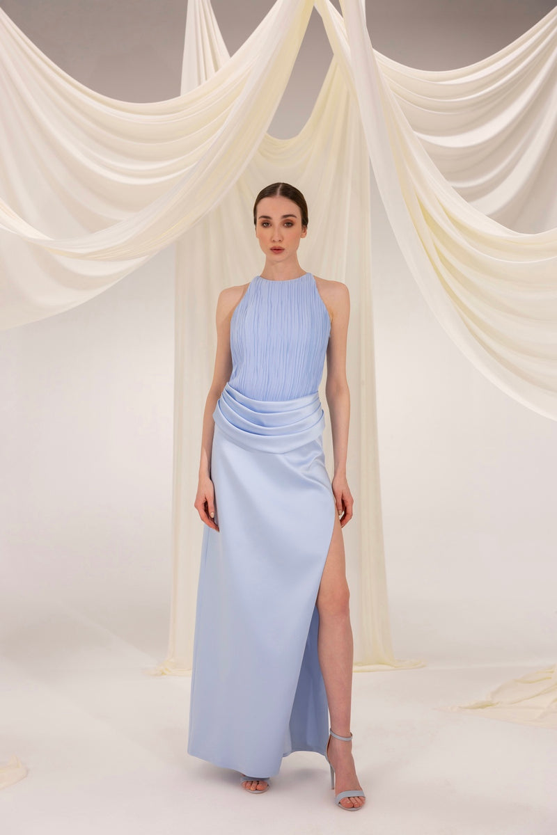 Yelda Alatekin Arabella Baby Blue Maxi Dress Elbise | Milagron