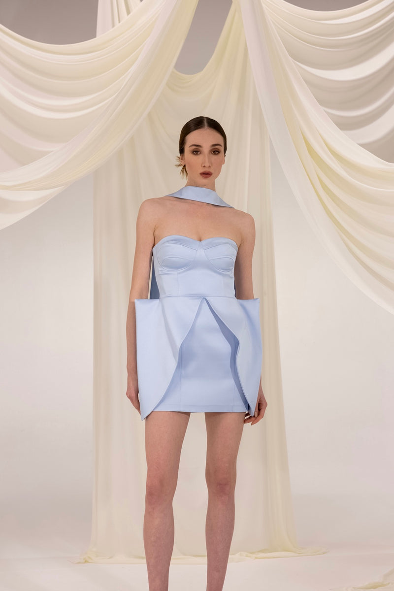 Yelda Alatekin Lavinia Baby Blue Mini Dress Elbise | Milagron